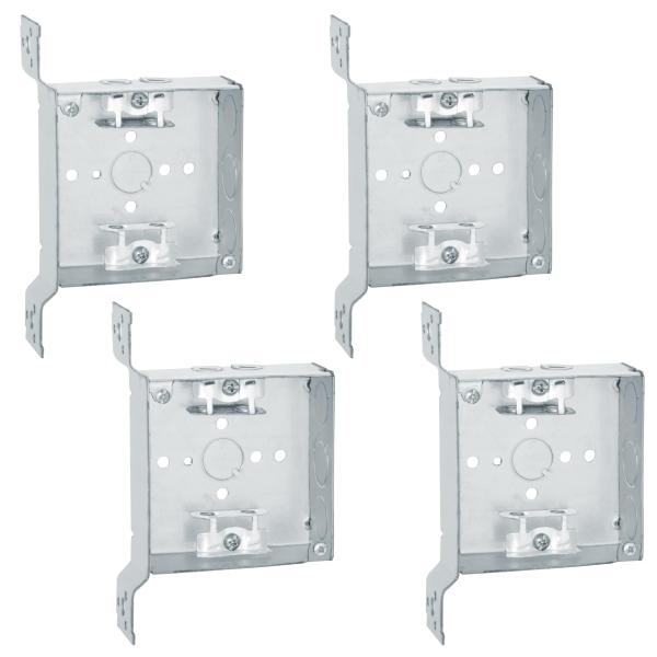 商品名:  OHLECTRIC 4” Welded Square Steel Electrical Box with MC Clamps &amp; Side Bracket | 2-1/8" Deep Box with 1/2” &amp...
