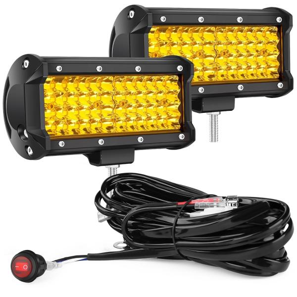 商品名:  7Inch Amber Light Bars 2pcs Yellow Light Pods 288W Spot Flood Combo 28800LM Waterproof Fourfold Rows Fog Lights Le...