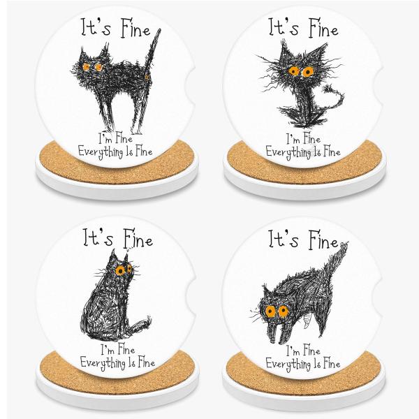 商品名: Sosolong カーコースター 4枚 カップホルダー用 - 吸収性カーコースター カーアクセサリー 2.55インチ セラミックコースター コルクバックとフィンガースロット付き ドリンクカップホルダーコースター 清潔でドライな状態...