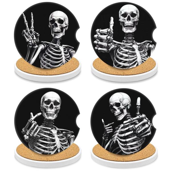 商品名: カップホルダー用カーコースター 4枚 - 吸収性カーコースター カーアクセサリー 2.55インチ セラミックコースター コルクバックとフィンガースロット付き ドリンクカップホルダーコースター 清潔でドライに保つ 2 4PCS Ca...