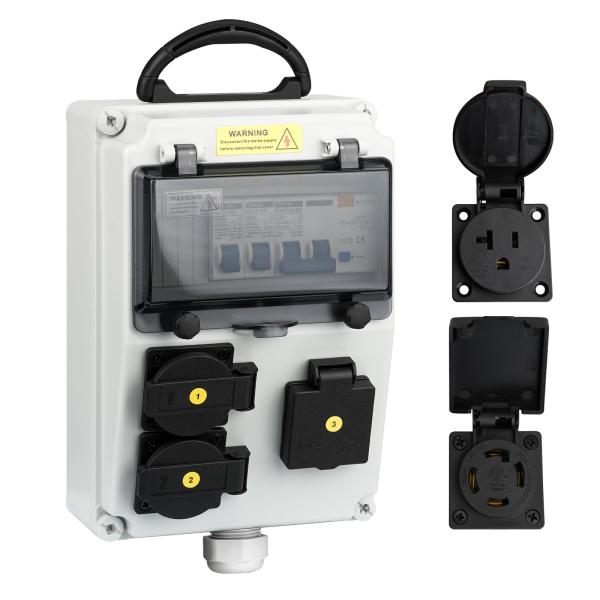 商品名: 電気コンセントボックス ブレーカー電気ボックス IP44 NEMA L14-30 &amp; NEMA 5-20 電源コンセントボックス 防塵防滴電気ボックス ワークショップ 作業台 建設現場に最適 Electrical Outl...