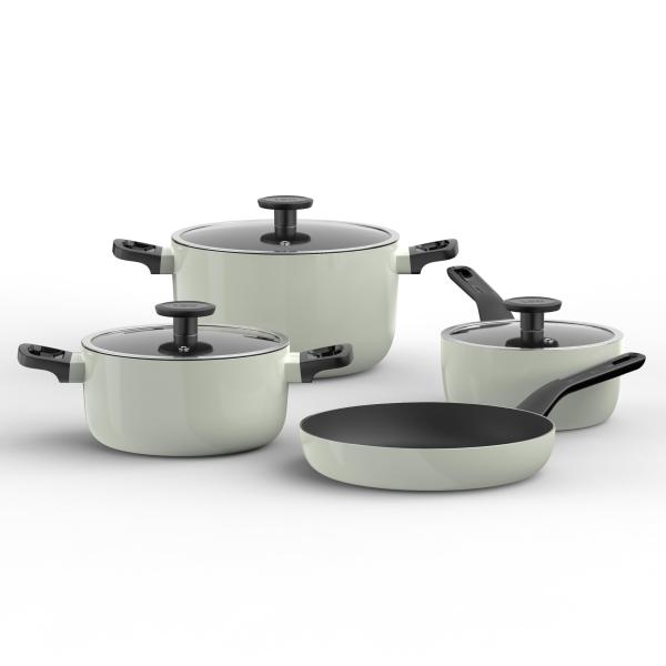 商品名:  BergHOFF Leo Glints 7Pc Non-stick Ceramic Cookware Set With Glass Lid, Recycled Aluminum, CeraGreen Non-toxic Coat...