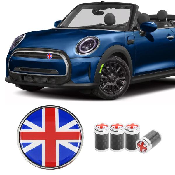 商品名:  x xotic tech Union Jack Style 3D Front Bumper Grill Emblem Badge w/Carbon Fiber Wheel Valve Stem Cap Cover Screw C...