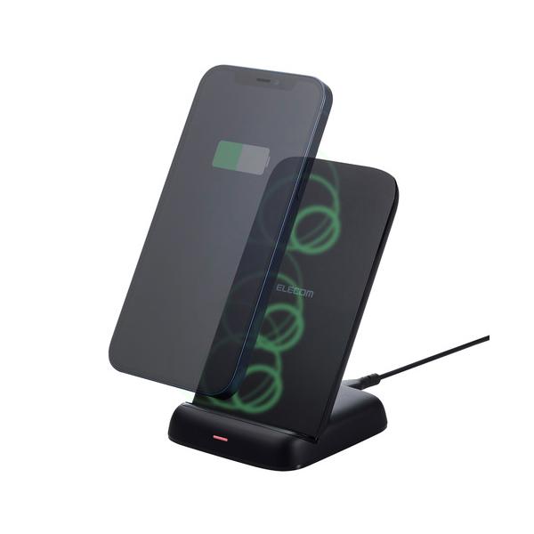 エレコム　W-QS11BK　ワイヤレス充電器　Qi認証　充電スタンド　スマホ・タブレット対応　ブラック 500