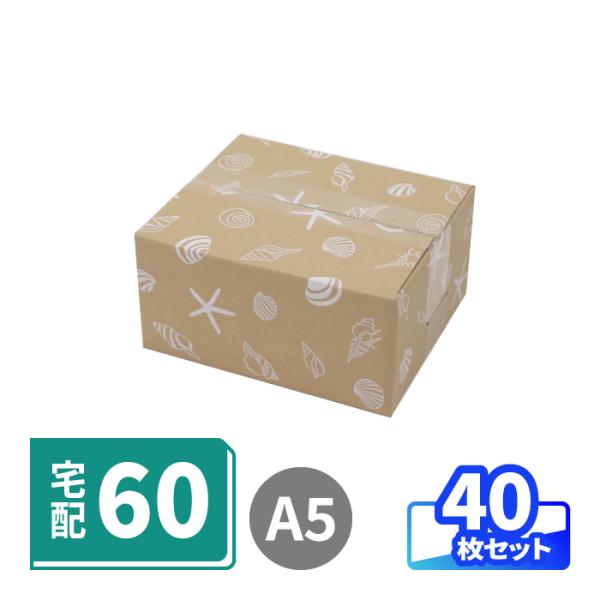 貝殻のイラストが入ったダンボール箱●白印刷で貝殻デザインを散りばめました側面と上蓋に貝殻のイラストを白色印刷した箱。爽やかな海辺を思わせるイラストに、ぜひ「涼」を感じていただけたら幸いです。●底面A5・小型の宅配60サイズ箱三辺合計が50c...