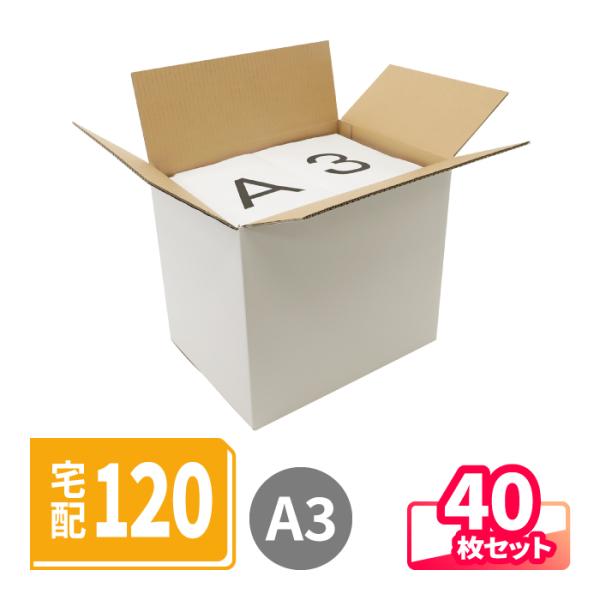 ・底面A3、深さ38cmの白色ダンボール箱。・3辺合計118cm、宅配120サイズ対応。・引っ越し用の荷物梱包や商品発送に最適。・ギフトやクリスマスプレゼントの梱包に最適。【商品サイズ】・内寸法：440×320×380(深さ) mm・外寸法...