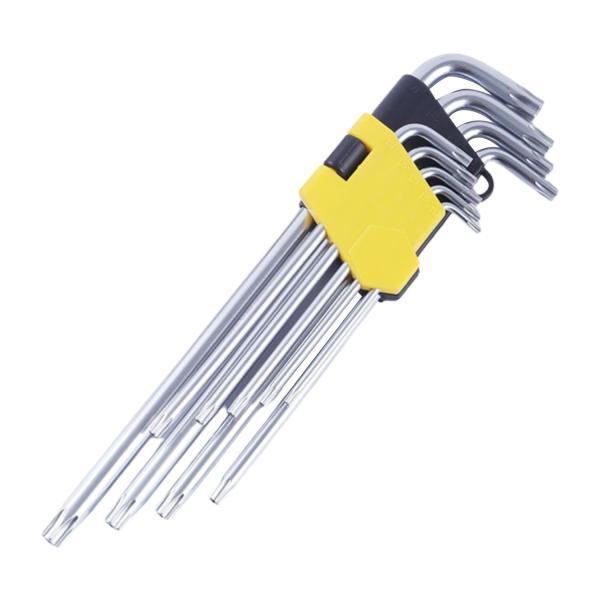 【商品説明】幅広いサイズに対応する9本セットT10・T15・T20・T25・T27・T30・T40・T45・T50の9サイズが揃った、L型トルクスレンチセット。家庭用DIYから自動車やバイクの整備、電子機器の修理まで幅広く対応可能です。専門...