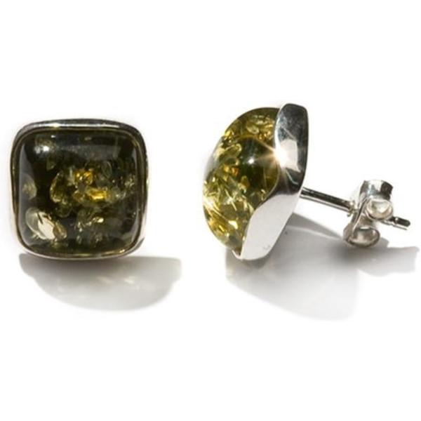 商品名Ian and Valeri Co グリーンアンバー スターリングシルバー スタッド スクエア イヤリング, S, アンバー, 琥珀Ian and Valeri Co .Green Amber Sterling Silver Stud...