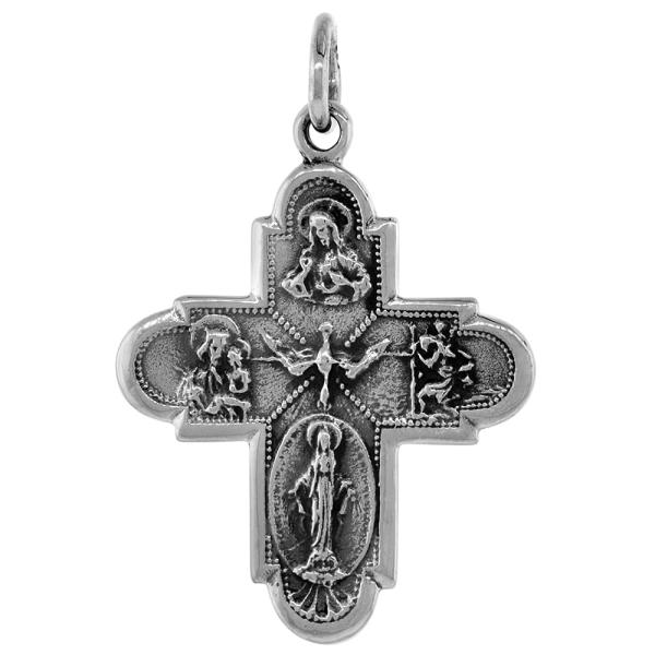 商品名: スターリングシルバー4?Wayクロスメダルネックレス、7?/ 8インチ Sterling Silver Scapular 4 Way Cross Medal Necklace Oxidized finish 1.8mm Chain...