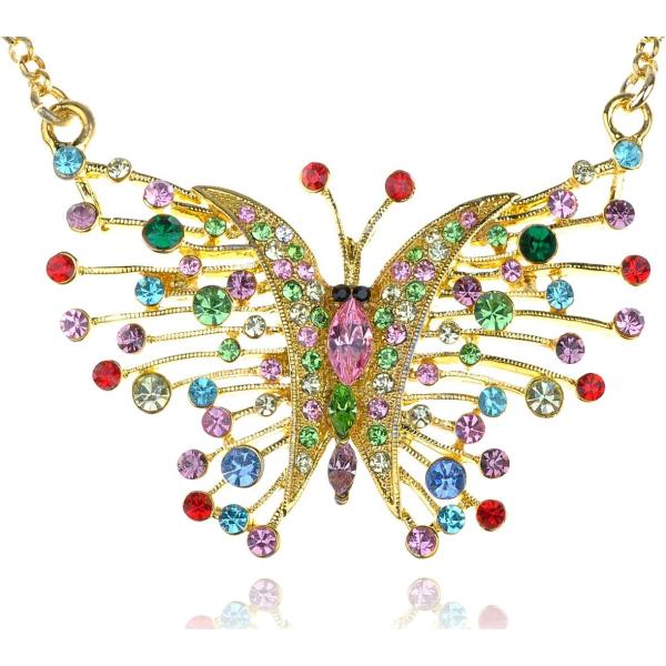 商品名アリランゴールデントーンレディースマルチカラーラインストーンカラフルバタフライチェーンネックレスAlilang Golden Tone Womens Multicolored Rhinestones Colorful Butterfl...