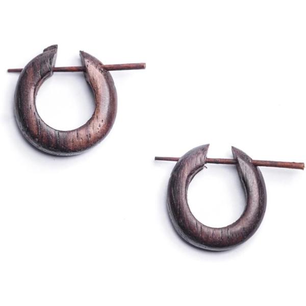 商品名81stgeneration木製16グラム小型ストレッチャーピアス（両耳用）81stgeneration 1.5 cm Brown Wood Small Hoop Earrings with Stick Posts - Handmad...