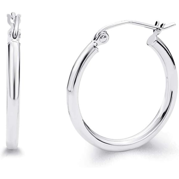 商品名14kホワイトゴールド 厚さ2mm フープピアス14k REAL White Gold 2mm Thickness Hinged Hoop Earrings (20 x 20 mm)ブランド：The World Jewelry Cen...