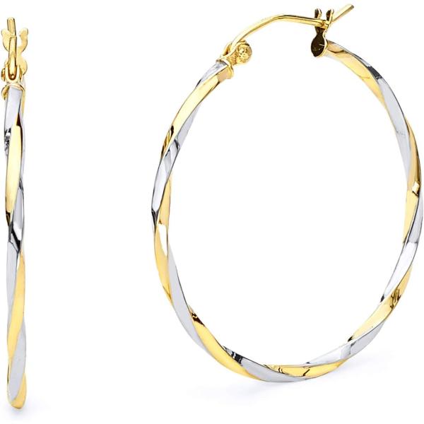 商品名14 K 2つトーンゴールド1.5 MM厚さツイストチューブフープイヤリング( 25 x 25 mm14k REAL Two Tone Gold 1.5mm Thickness Twisted Tube Hoop Earrings (...