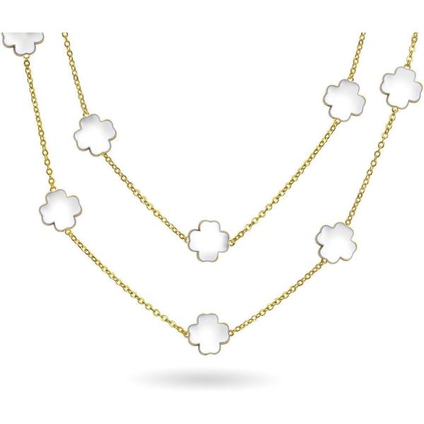 商品名[Bling Jewelry] 白い花ロングシルバーメッキパール化エナメルステーションチェーンラップレイヤークローバーネックレス女性用40インチBling Jewelry White Flower Long Silver Plated...