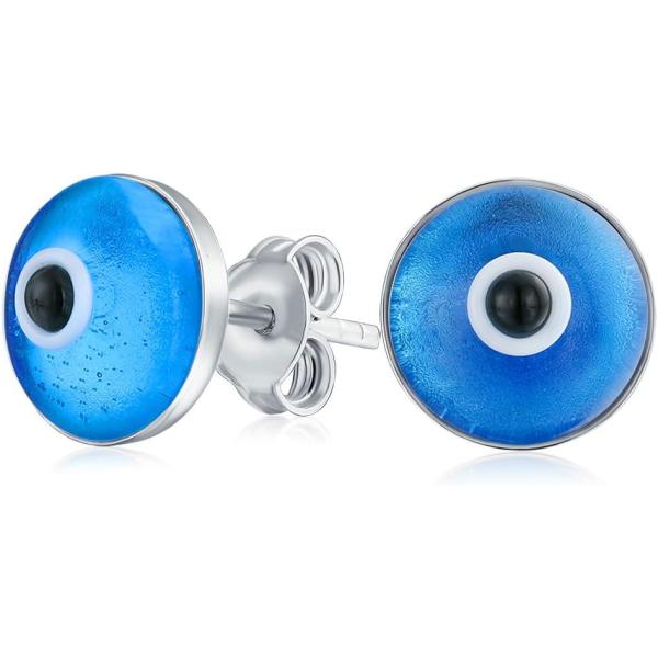 商品名精神的な保護円形の青いNazarの邪悪な目のスタッドイヤリングの女性のためのティーンのMuranoガラス.925の純銀製の9MMトルコで作られてSpiritual Protection Round Blue Nazar Evil Ey...