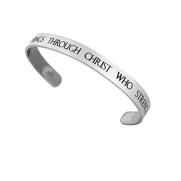 商品名: Forgiven Jewellery - Stainless Steel - Etched"I CAN Do ALL Things Through Christ". Philippians 4:13 Cuff Bracelet F...
