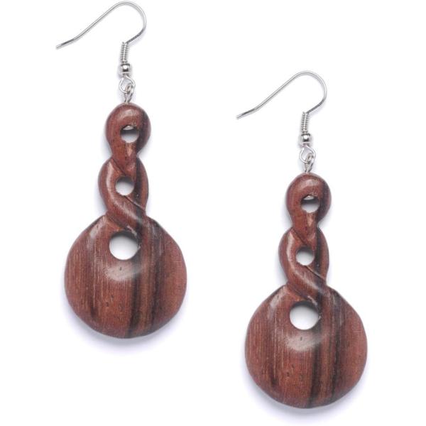 商品名81stgenerationによる茶色の木製のトリプルツイストpikoruaペアシルバーイヤリング81stgeneration Women's Wood Double Twist Pikorua Earrings with 925 S...