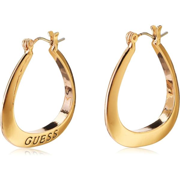 商品名GUESS ベーシックスモールオーバルロゴフープイヤリング, 金属,GUESS ""Basic"" Gold Small Oval Logo Hoop Earringsブランド：GUESS商品サイズ：高さ：3.3 cm横幅：6.4 c...
