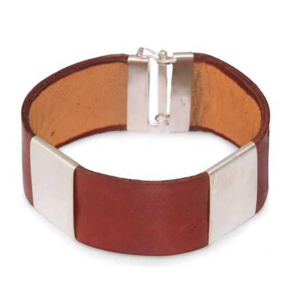 商品名: Novica。925スターリングシルバーレザーメンズリストバンドブレスレット、8.75 " Cajamarca Man NOVICA .925 Sterling Silver Leather Men's Wristband Bra...