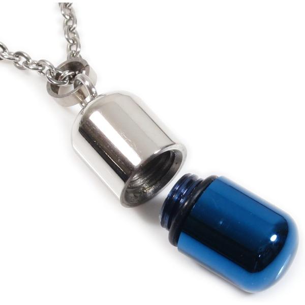 商品名ステンレススチール 小型 オープン可能 ピルカプセルペンダントネックレス シルバー ゴールド ブラック ブルーStainless Steel 2 Tone Silver Blue Color Openable Pill Capsule...