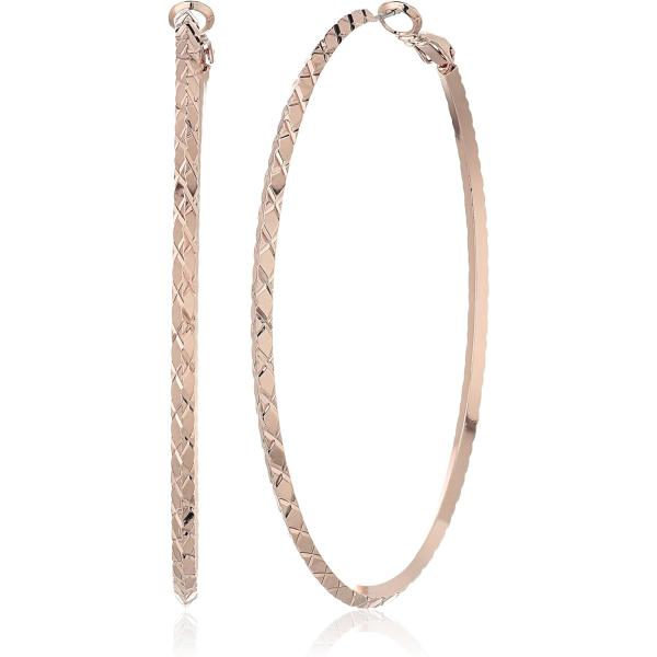 商品名GUESS ""ベーシック"" ローズゴールド ラージ ダイヤモンドカット フープイヤリング, One Size, 金属GUESS ""Basic"" Rose Gold Large Diamond Cut Hoop Earrings...
