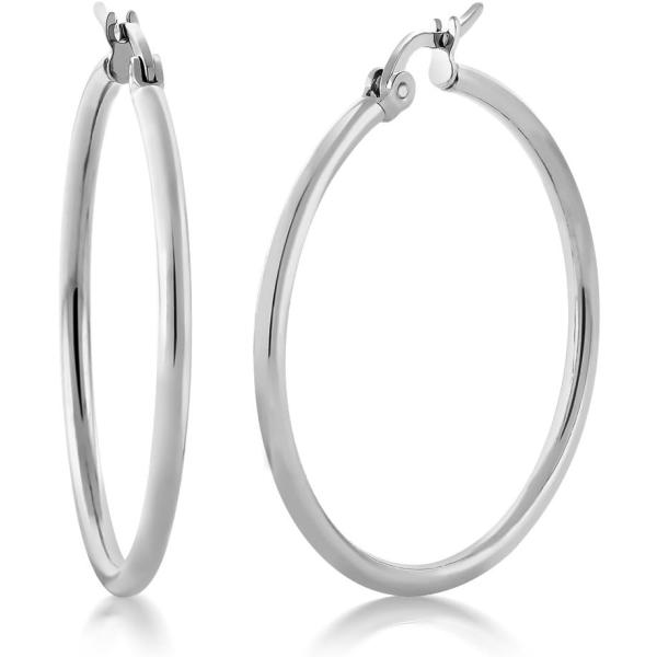 商品名Gem Stone King ステンレススティール フープピアスGem Stone King 1.25 Inch Stunning Stainless Steel Click-Top Hoop Earrings Jewelry For...