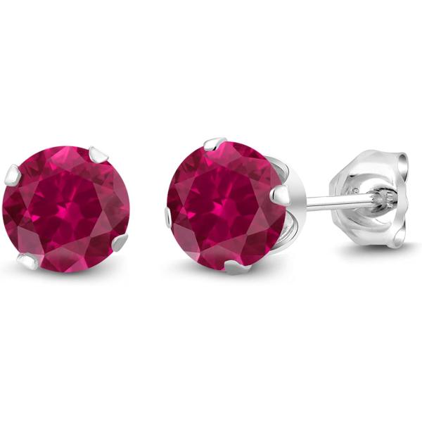 商品名[Gem Stone King] 2カラット シンセティック ルビー ピアス シルバー925 金属アレルギー対応 7月 誕生石 誕生日プレゼントGem Stone King 925 Sterling Silver Red Create...