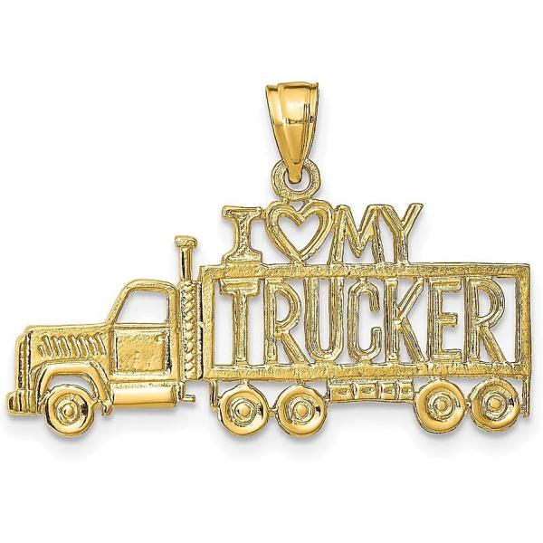 商品名14Kイエローゴールド I Love My Trucker Truck ペンダントチャームネックレス おしゃべり旅行輸送 ファインジュエリー 女性へのギフトに14k Yellow Gold I Love My Trucker Truc...