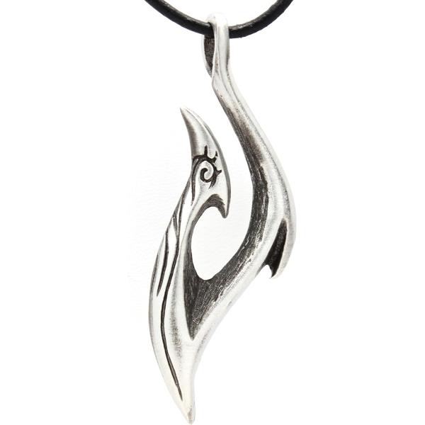 商品名ピューターMaori魚フックTribalニュージーランドペンダントレザーネックレスPewter Maori Fish Hook Tribal New Zealand Pendant Black Necklace Cord with C...