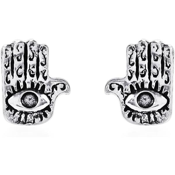 商品名Jewish Hamsa Hand Evil Eye。925スターリングシルバースタッドイヤリングAeraVida Jewish Hamsa Hand Evil Eye .925 Sterling Silver Stud Earrin...