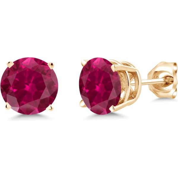 商品名[Gem Stone King] 2カラット シンセティック ルビー ピアス レディース シルバー925 18金 イエローゴールド 加工 金属アレルギー対応 7月 誕生石 誕生日プレゼントGem Stone King 18K Yell...