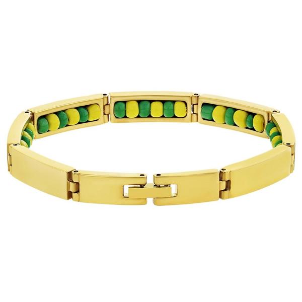 商品名: In Season Jewelry ステンレススチール ゴールドトーン グリーンイエロー サンタリア ババラウォオルラブレスレット 8 inches In Season Jewelry Stainless Steel Gold T...