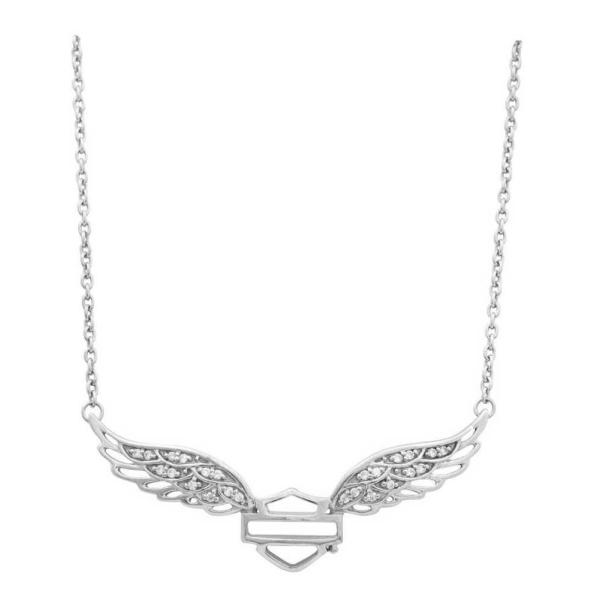 商品名: ハーレーダビッドソンレディースネックレス、バー＆シールドクリスタルウイング、シルバーHDN0288 Harley-Davidson Womens Necklace, Bar &amp; Shield Crystal Winged,...