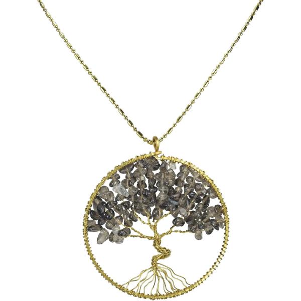 商品名スモーキーカラーガラスストーン 永遠の生命の樹 真鍮ロングネックレス, ガラスAeraVida Smoky Colored Glass Stone Eternal Tree of Life Brass Long Necklaceブラン...