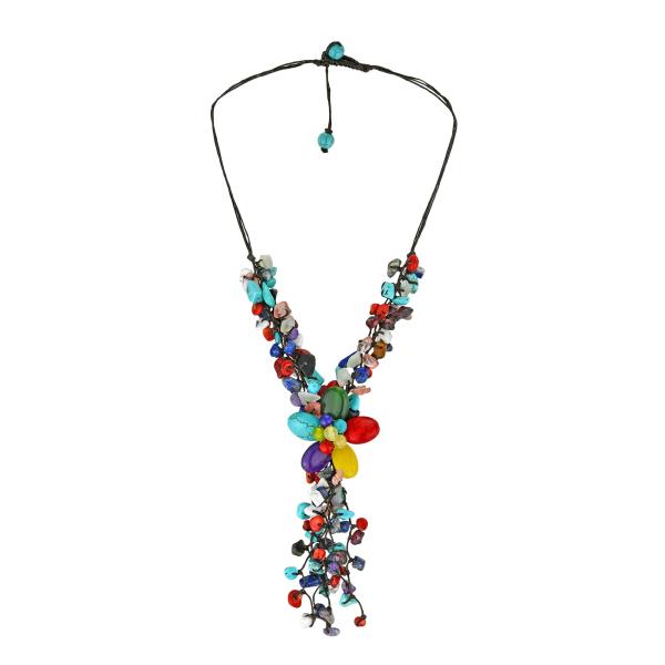 商品名: 愛らしいマルチストーンフラワークラスタ雨ネックレス AeraVida Adorable Multi Stone Flower Cluster Rain Necklace | Multi Color Floral Necklace ...