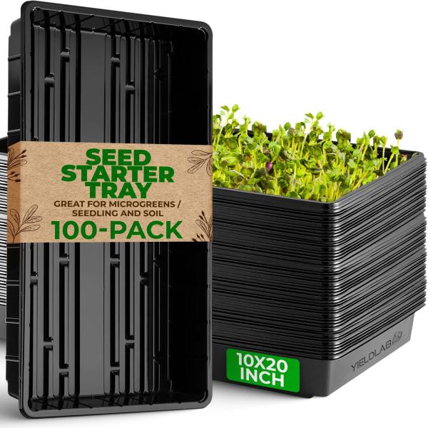 商品名: Yield Lab 10x20インチ ブラックプラスチック 100個パック 植物繁殖トレイ ? 庭、植え付け、苗、土壌、水耕栽培用の成長トレイ - マイクログリーントレイは植物を育てます - 排水穴なし Yield Lab 10x...
