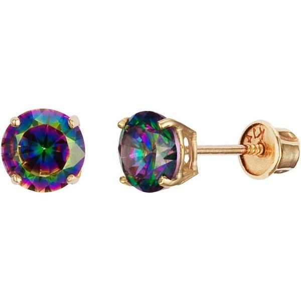 商品名14 K黄色ゴールド3   6 mmベビーGirlsバックレインボーCZキュービックジルコニアラウンドバスケット子ネジイヤリング14k Yellow Gold 6mm Rainbow Cubic Zirconia Round Bask...