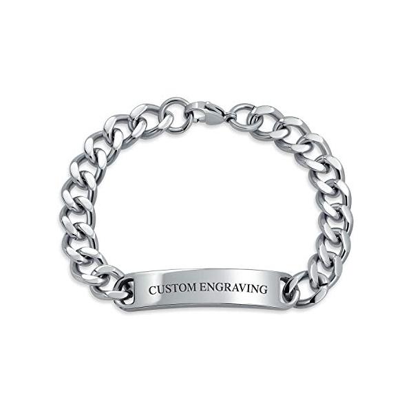 商品名: キラキラジュエリーメンズステンレススチールキューバ縁石チェーンリンクIDブレスレット8.5で彫刻 Bling Jewelry Personalized Identification Name Plated Curb Cuban L...