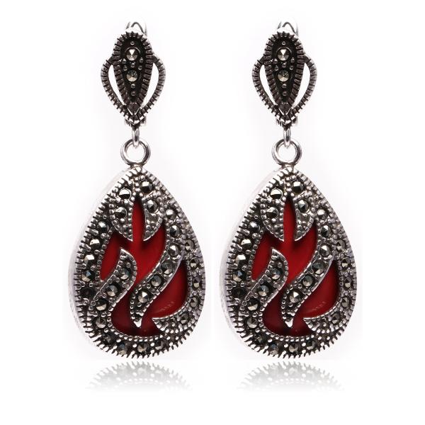 商品名: gem-inside 16?x 26?mm絞らビーズチベットシルバー白鉄鉱イヤリングジュエリー GEM-INSIDE CREATE YOUR OWN FASHION 16x26mm Drip Manmade Red Coral B...