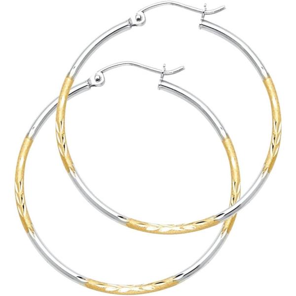 商品名14 K 2つトーンゴールド2 mm厚さフープイヤリング(直径25 mm )14k REAL Two Tone Gold 2mm Thickness Hoop Earrings (25mm Diameter)ブランド：The Worl...