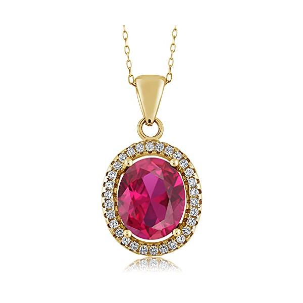 商品名: [Gem Stone King] 4.4カラット シンセティック ルビー ネックレス レディース シルバー925 18金 イエローゴールド 加工 7月 誕生石 誕生日プレゼント Gem Stone King 18K Yellow ...