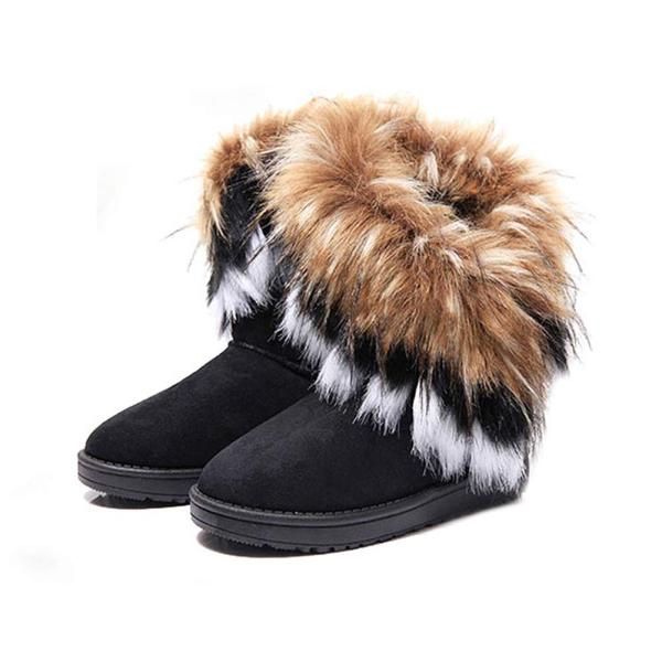 商品名: King Ma レディース US サイズ: 7 B(M) US カラー: ブラック King Ma Women's Faux Fur Tassel Winter Snow Boot Suede Flat Ankle Bootsブラ...