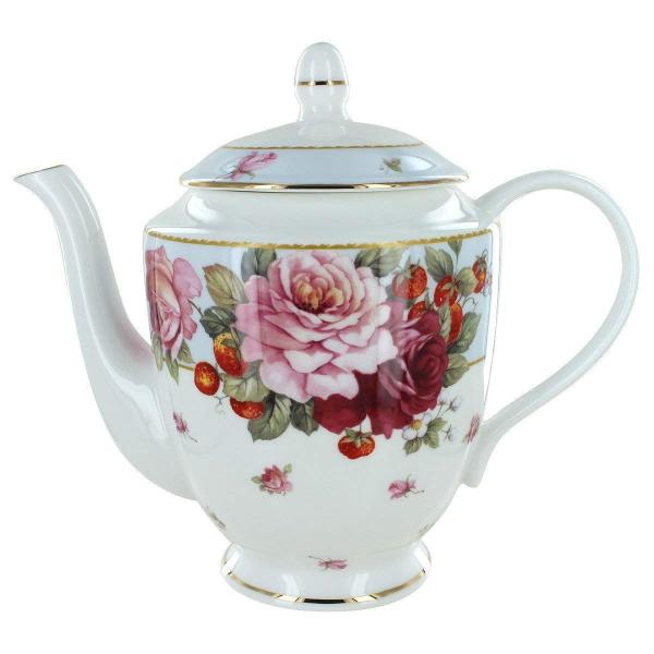 商品名: 牡丹とストロベリーブルーボーンチャイナ - 40オンス ティーポット Peony and Strawberry Blue Bone China - 40 Ounce Teapotブランド: English Tea Store高さ:...