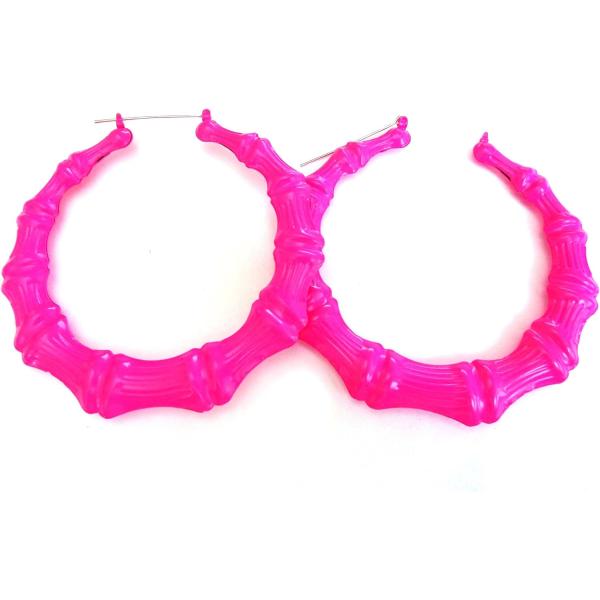 商品名大きな竹カラーフープイヤリング3.5インチホットピンク竹フープLarge Bamboo Color Hoop Earrings 3.5 Inch Hot Pink Bamboo Hoopsブランド：Divas Diggables商品サ...
