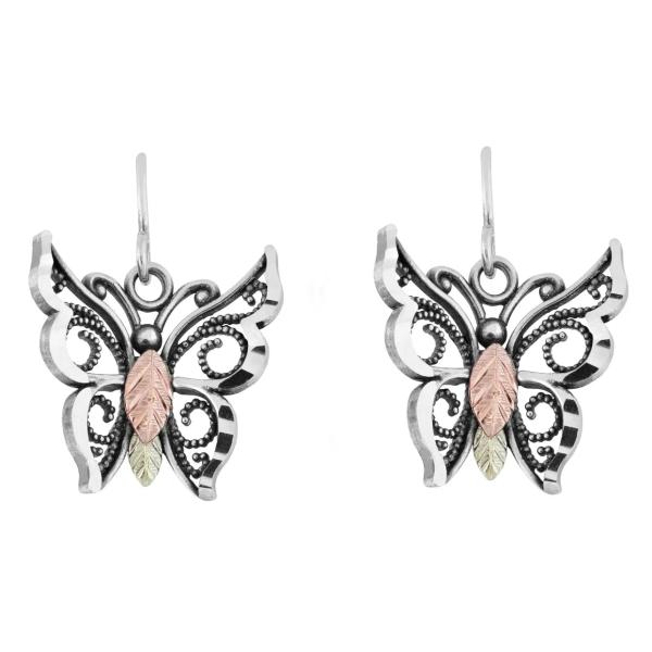 商品名:  Filigree Butterfly Earrings, Sterling Silver, 12k Green Gold, 12k Rose Black Hills Goldブランド: The Men's Jewelry Sto...