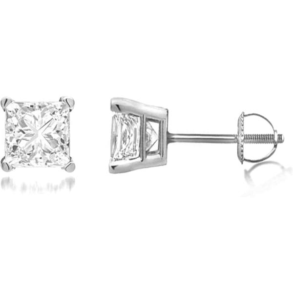 商品名14 KホワイトゴールドプリンセスカットダイヤモンドアクセントソリティアスタッドイヤリングI - J、i3 )14KT White Gold Princess Diamond Accent Earrings (Diamond Qual...