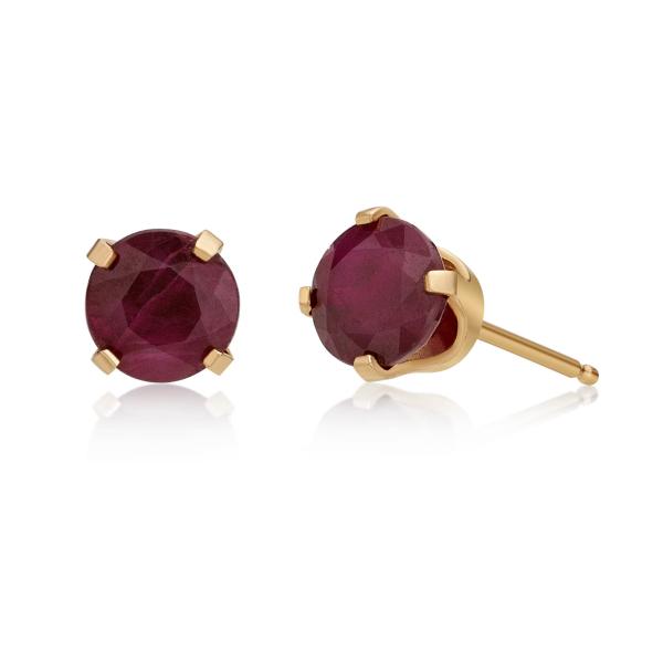 商品名: 1.30?CTラウンド5?mmレッドルビー14?Kイエローゴールドレディーススタッド誕生石イヤリング Natural Ruby Round Stud Earrings for Women in 14k Yellow Gold wi...