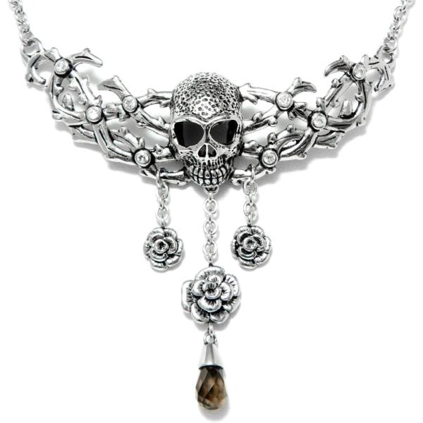 商品名ControseレディースAntiique silver-tonedステンレススチールスカルとバラネックレス15 ""   17 ""調整可能Controse Stainless Steel Skull and Roses Neckl...