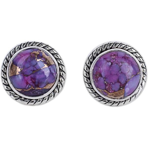 商品名NOVICA ラウンドパープル 再構成ターコイズ .925スターリングシルバー スタッドボタンイヤリング 「パープルラディアンス」, スターリングシルバー ターコイズ, ターコイズ 宝石なしNOVICA Artisan Handmad...
