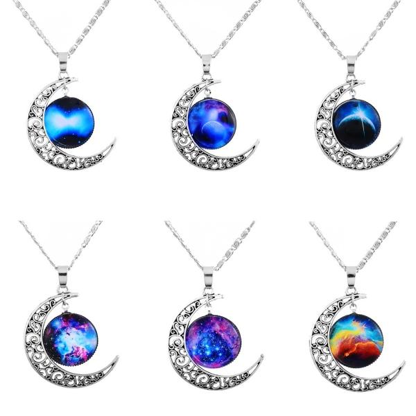 商品名: MJARTORIA" Love Across Light Years"フィリグリーCrescent Moon Nebulae Cabochon友情ネックレスのセット6 MJartoria "Love Across Light Ye...